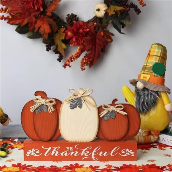 Accents | Large Wooden Pumpkin Sign Block Set Fall Decor With Autumn ...